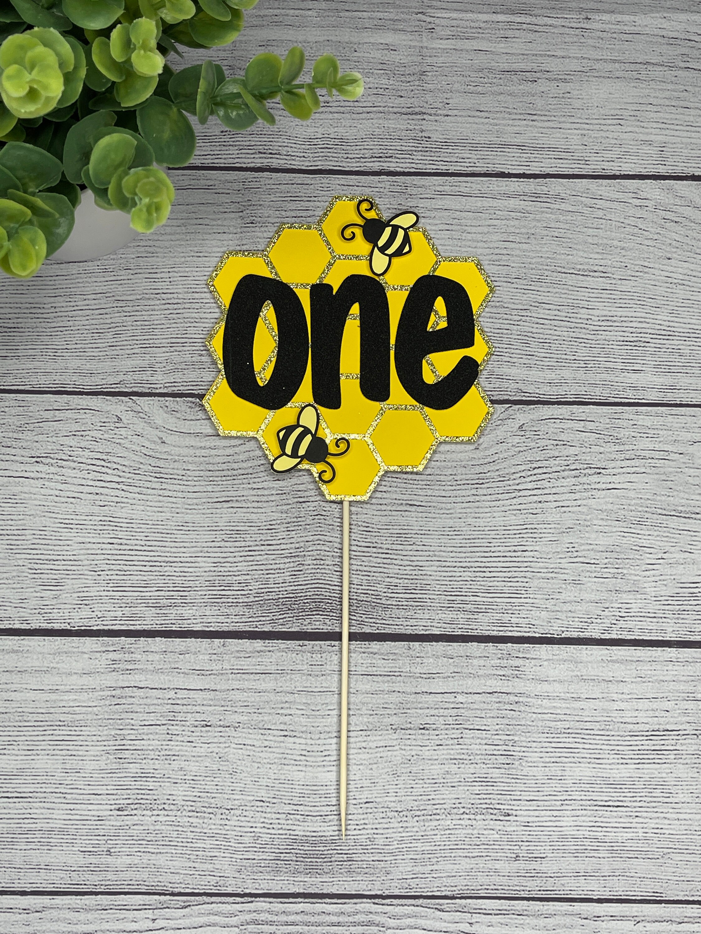 Any Age Birthday Cake Topper, Bumblebee, Choose Your Age, Glitter Gold ...