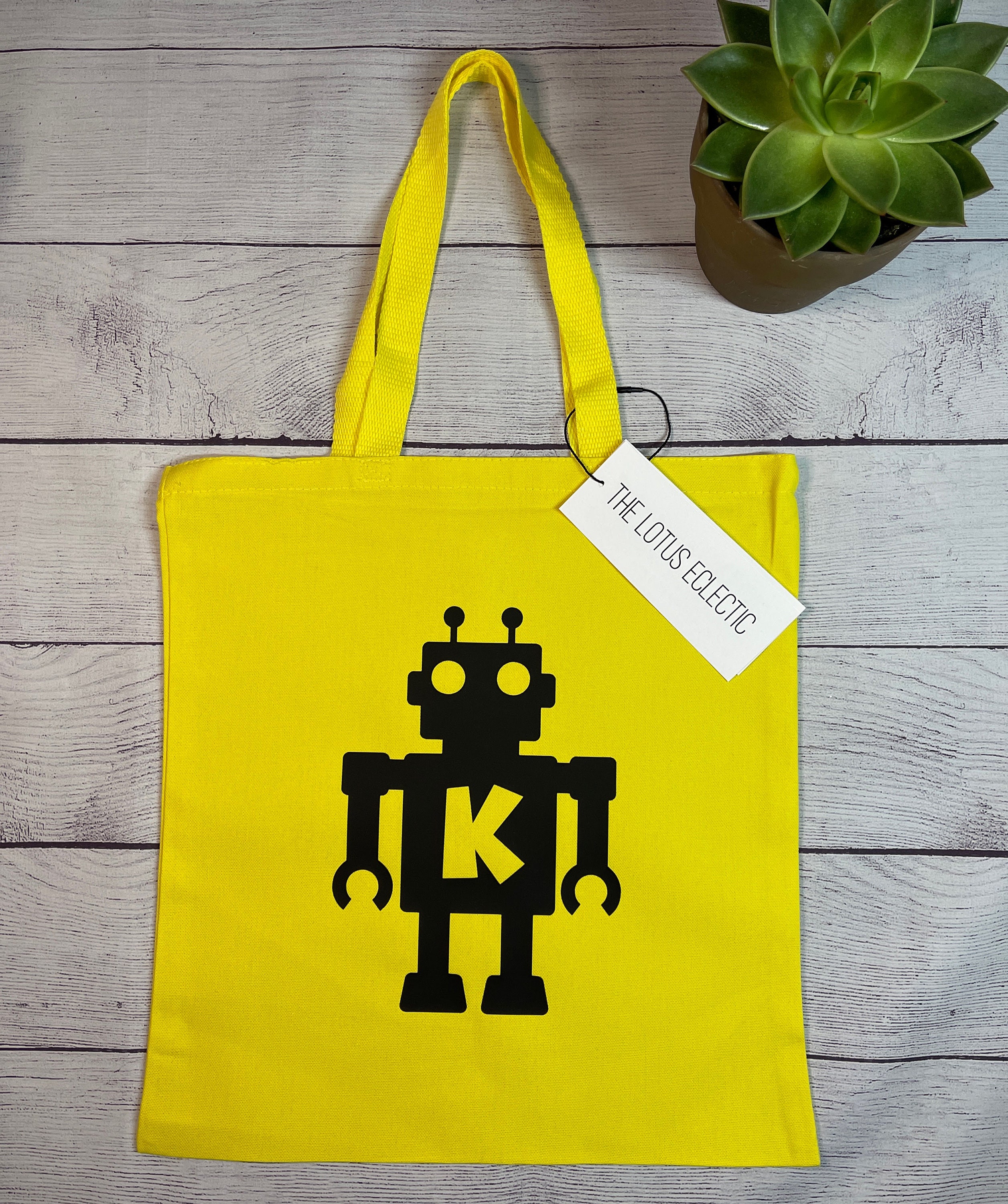 Robot Monogram Tote Bag - Personalized With Initial - Reusable Tote Bag ...