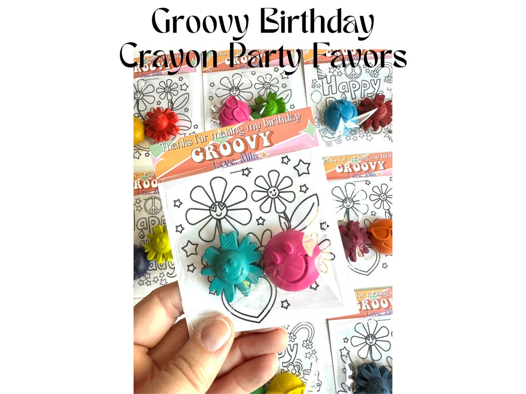 Groovy Birthday Crayon Party Favor, Kids B-day Goody Bag Stuffer, 60s ...