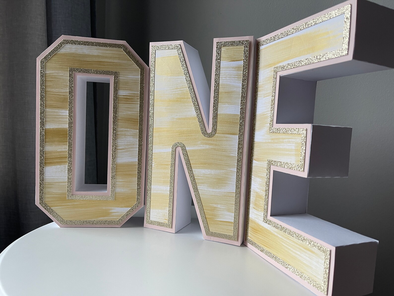 Custom Large ONE 3D Letters Golden One Theme Birthday Pink - Etsy