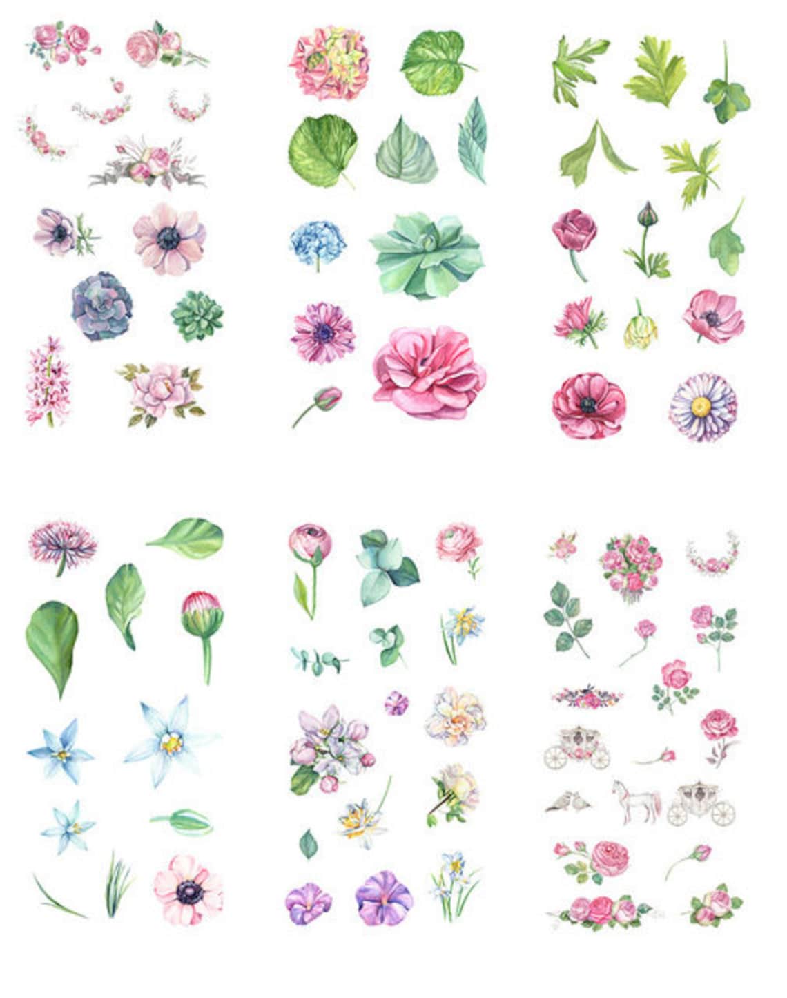 6 Sheets Green Leaf Flower Blossom Plant Sticker Pack | Etsy