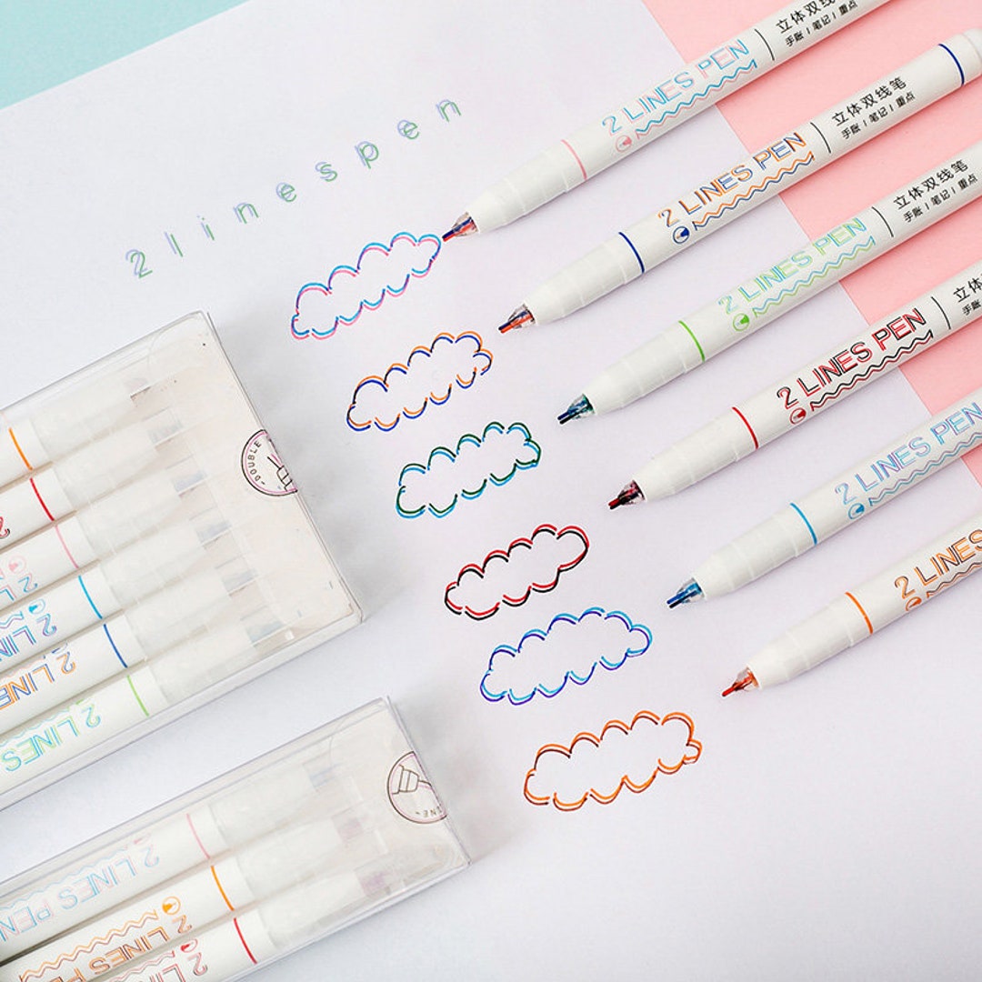 Two-line 2 Lines Pens,pack of 6, Double Color, Draw/write Two Lines of ...