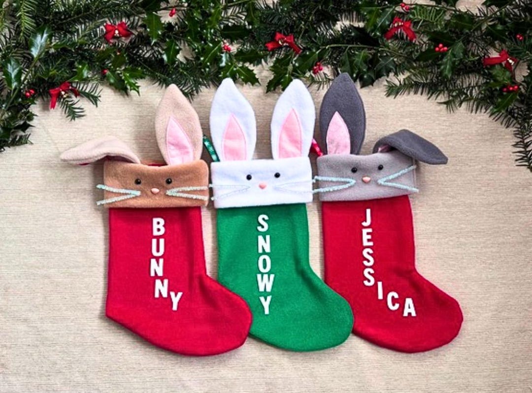 Personalised Bunny Christmas Stocking: Fleece Pet Gift, Custom Rabbit ...