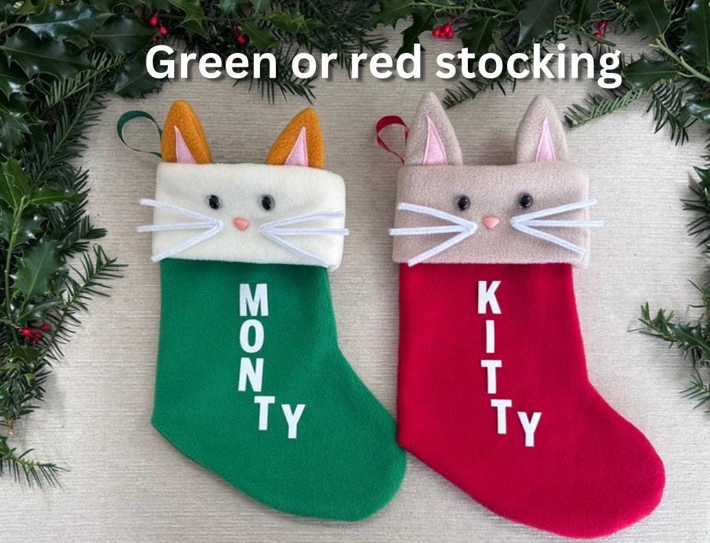 Personalised Cat Christmas Stocking: Handmade Fleece Cat Xmas Gift - Etsy