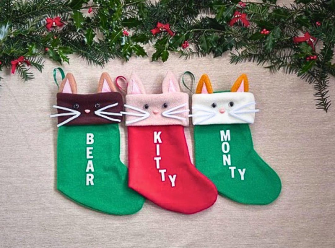 Personalised Cat Christmas Stocking: Handmade Fleece Cat Xmas Gift - Etsy