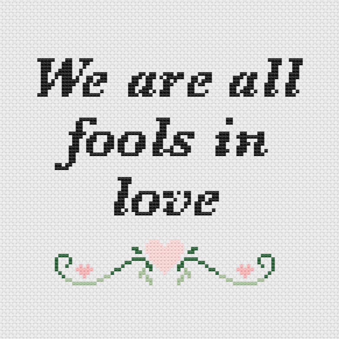 Fools in Love Digital Cross Stitch Pattern - Quote From Jane Austen's ...