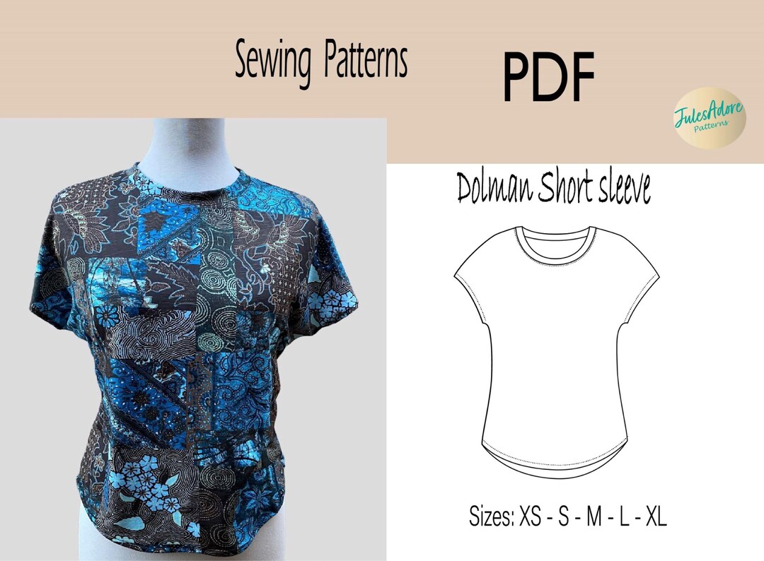 Women’s Dolman Sleeve Top PDF Pattern - Easy Sew Short Sleeve Shirttail ...