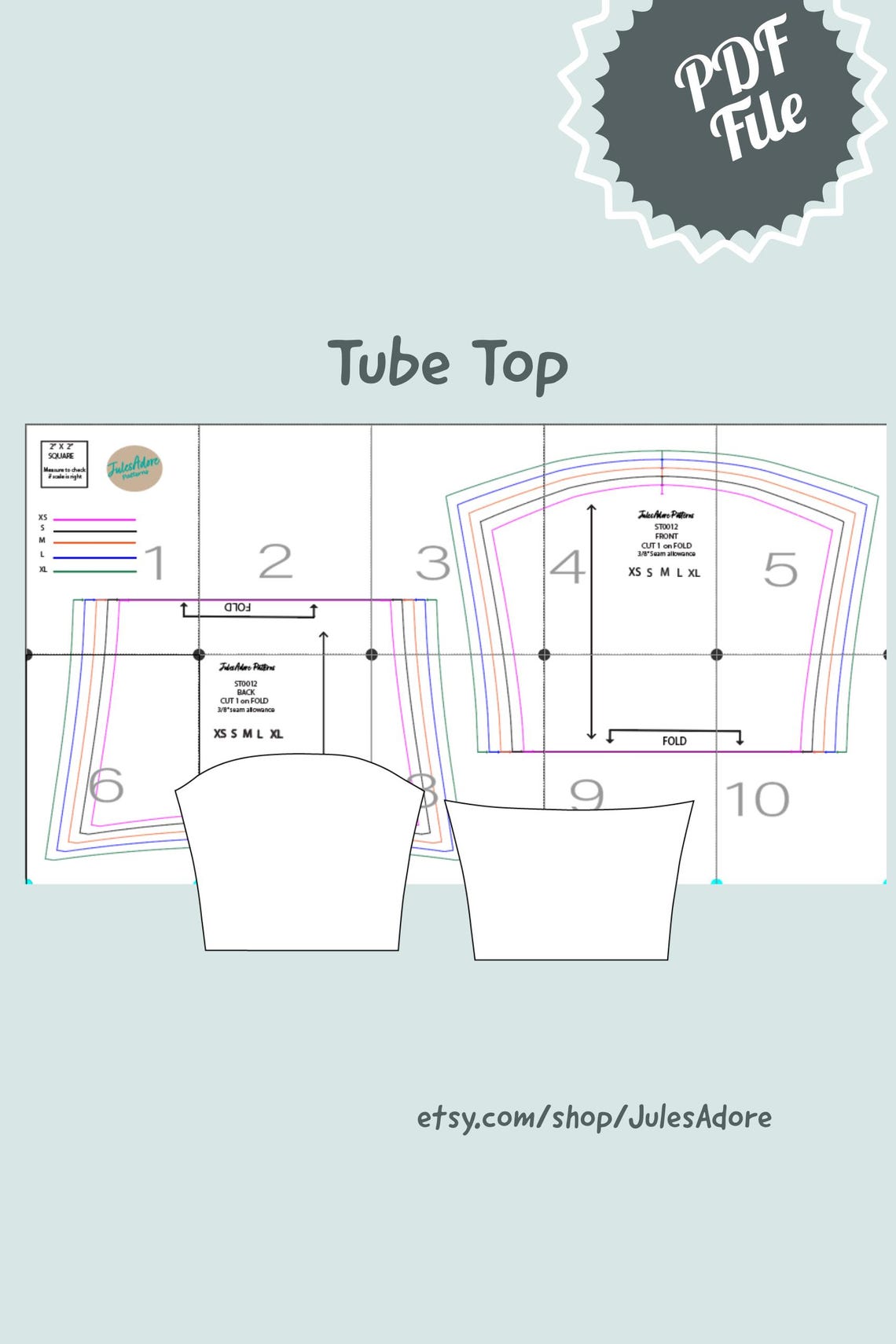 DIY Tube Top Pattern - Women Sizes XS-XL - Pdf Sewing Pattern - Print ...