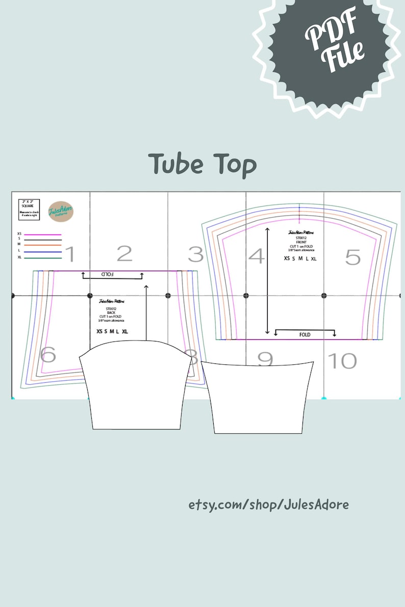DIY Tube Top Pattern - Women Sizes XS-XL - Pdf Sewing Pattern - Print ...