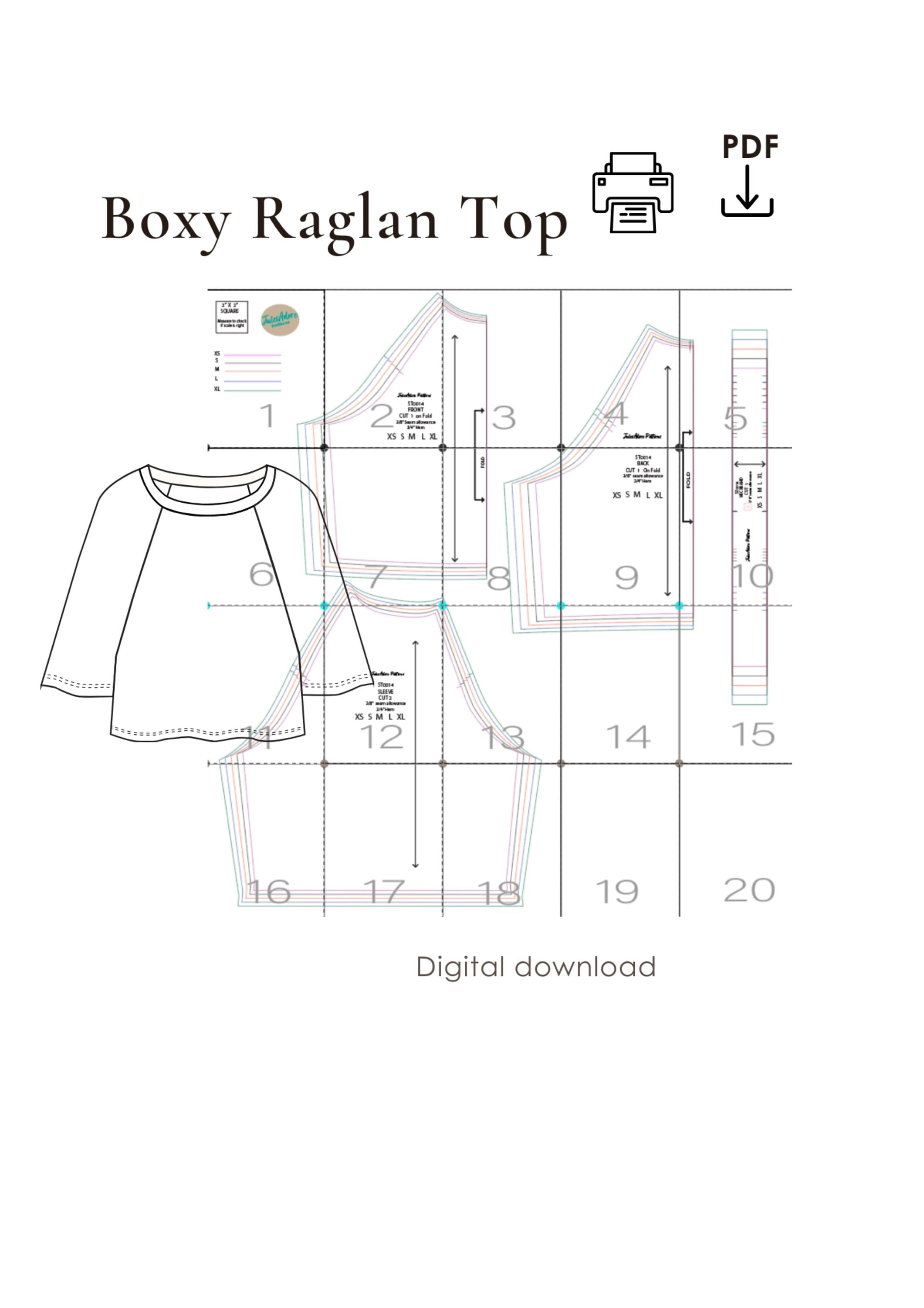 Raglan Top Sewing Pattern PDF / Women's Sizes XS to XL / Print at Home ...