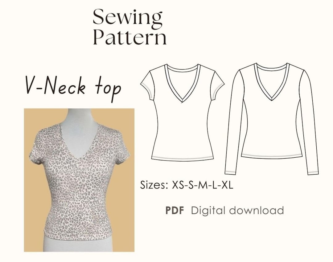 V Neck T-shirt Women's - Pdf Sewing Pattern -long and Short Sleeves ...