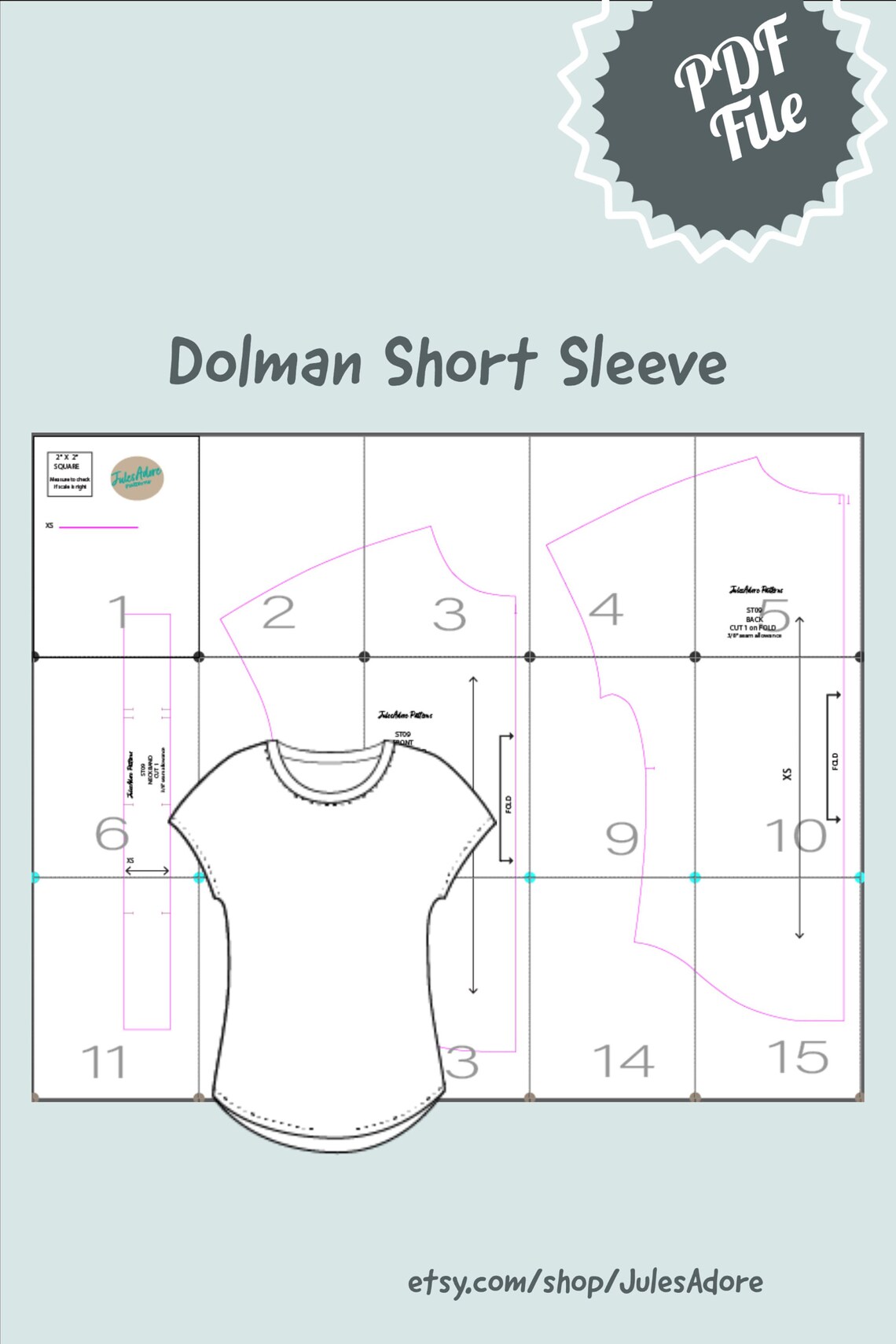 Women’s Dolman Sleeve Top PDF Pattern - Easy Sew Short Sleeve Shirttail ...