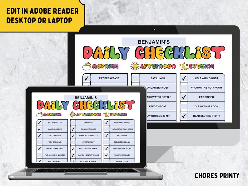Editable Daily Checklist for Kids, to Do List, Before and After School ...