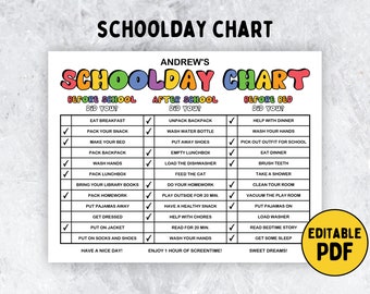 Editable Schoolday Checklist for Kids, Daily Routine, Before School ...