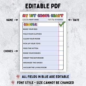 My First Chore Chart, Printable Daily Checklist for Kids, Chore Chart ...