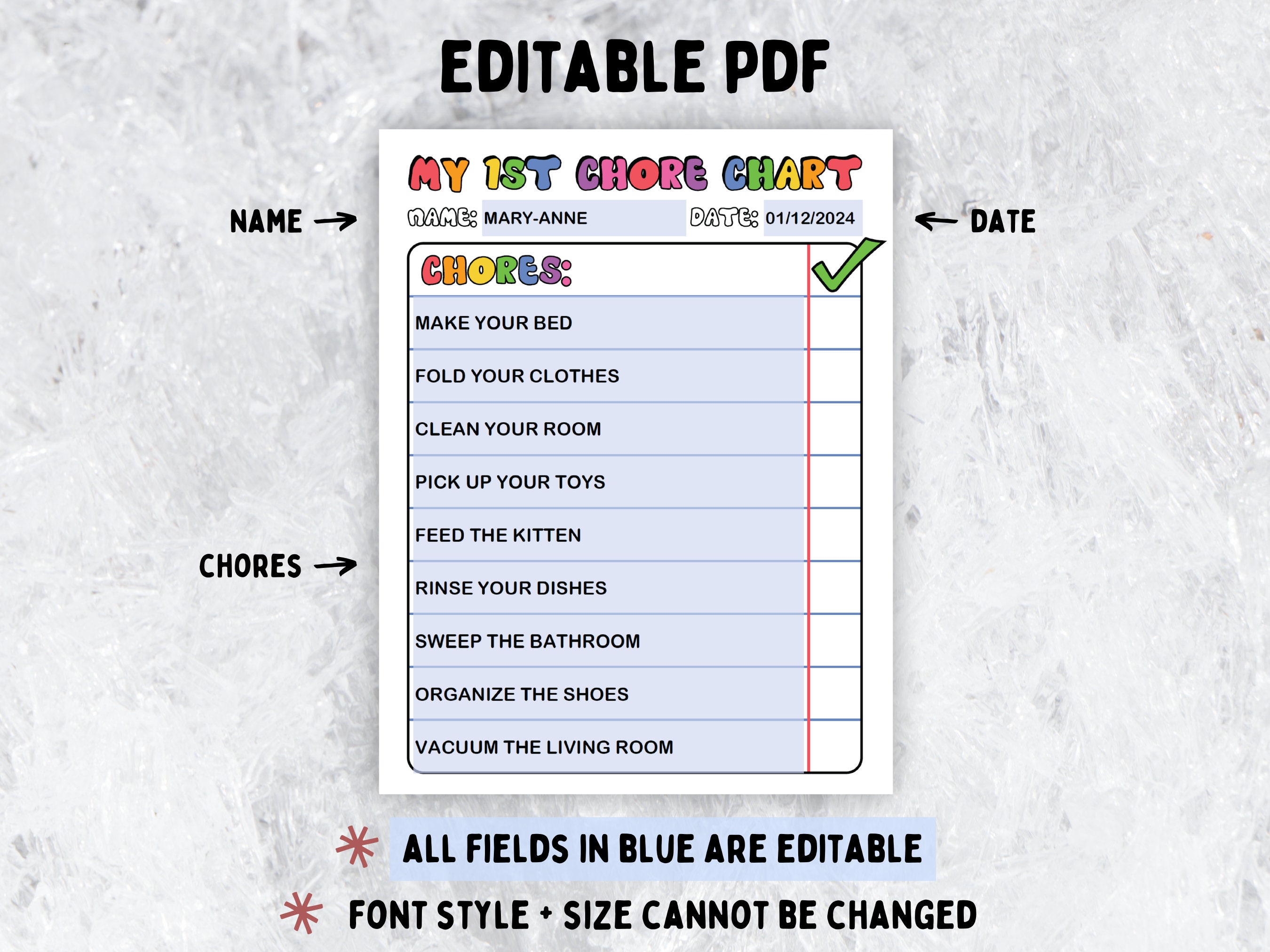 My First Chore Chart, Printable Daily Checklist for Kids, Chore Chart ...