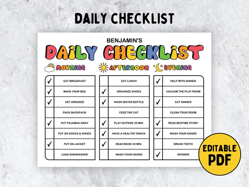 Editable Daily Checklist for Kids, to Do List, Before and After School ...