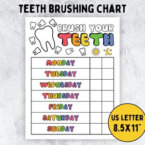 Brush Teeth Printable, Brush Teeth Chart, Teeth Brushing Chart, Tooth ...