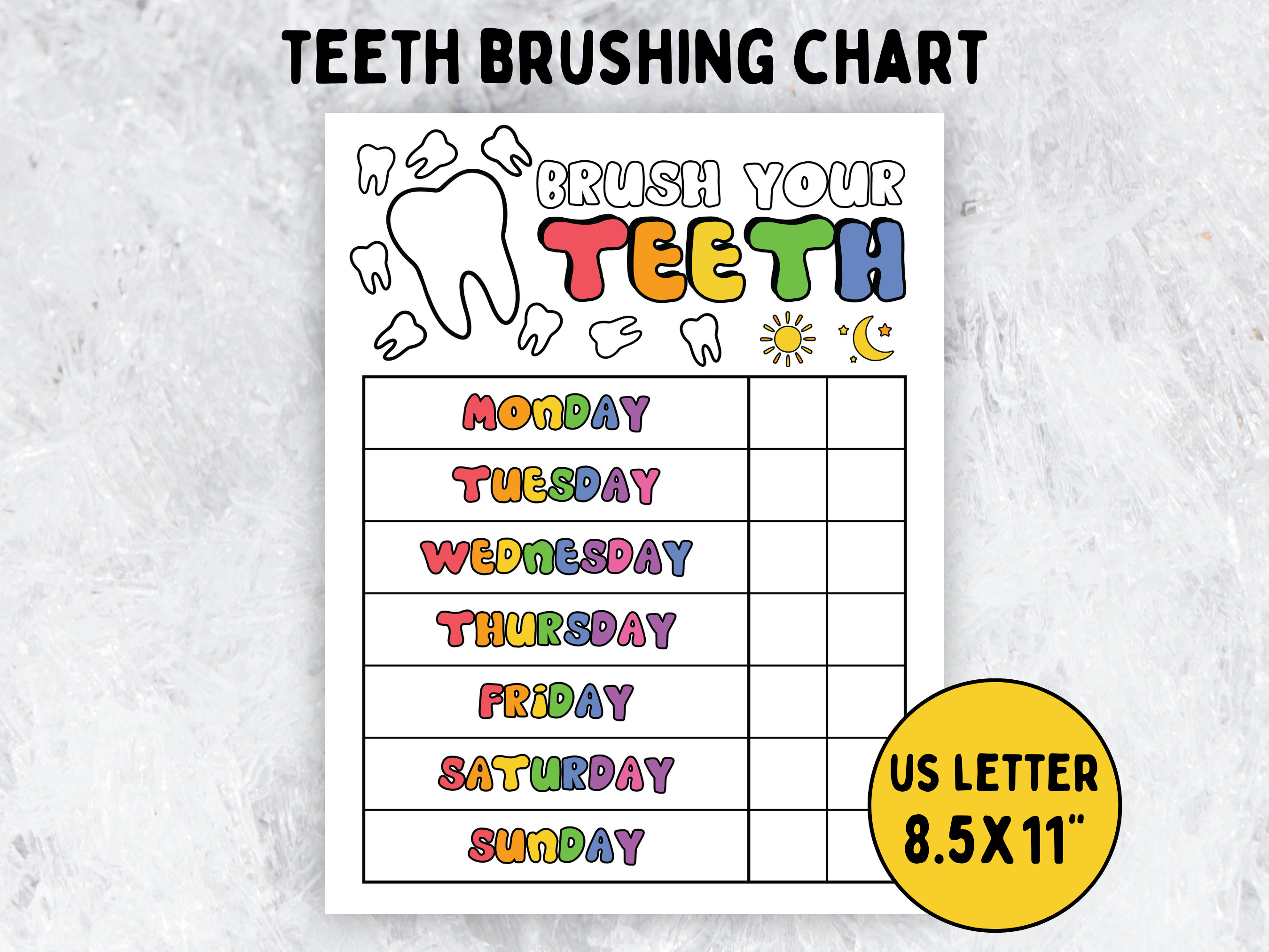 Brush Teeth Printable, Brush Teeth Chart, Teeth Brushing Chart, Tooth ...