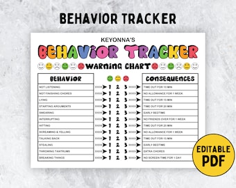 Editable Behavior Chart for Kids, 3 Strikes Warning Chart, Child ...