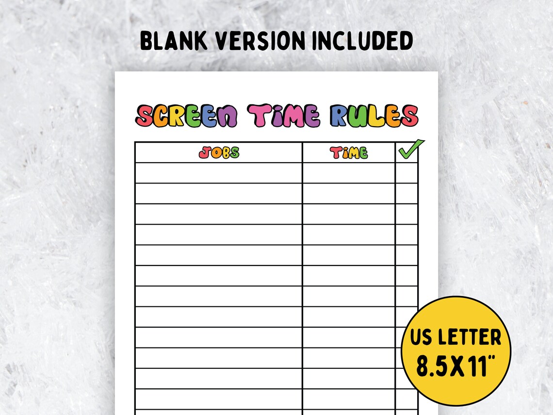 Editable Screen Time Chart Kids, Digital, Screen Time Chore Chart, Kids ...