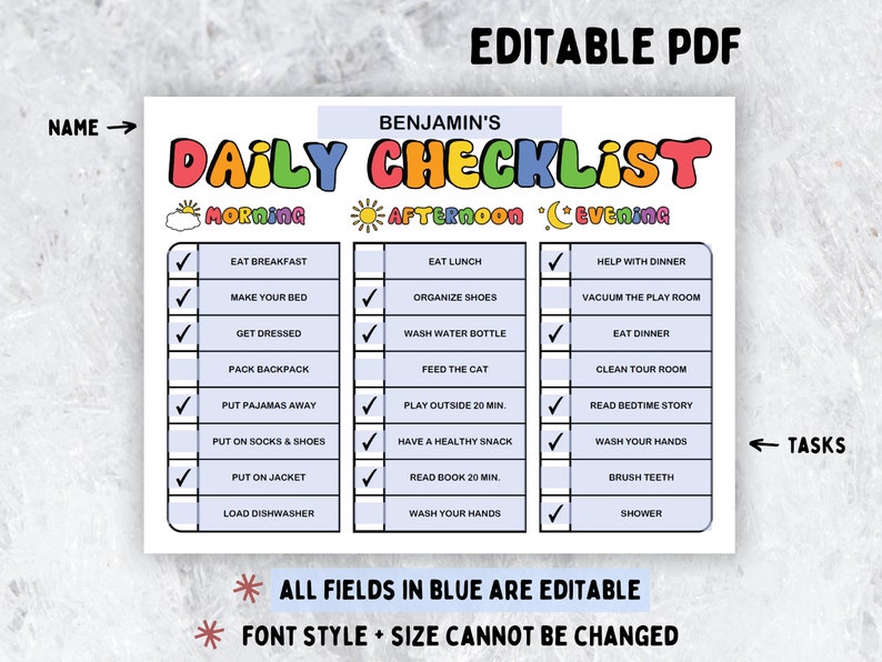 Editable Daily Checklist for Kids, to Do List, Before and After School ...
