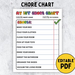 My First Chore Chart, Printable Daily Checklist for Kids, Chore Chart ...