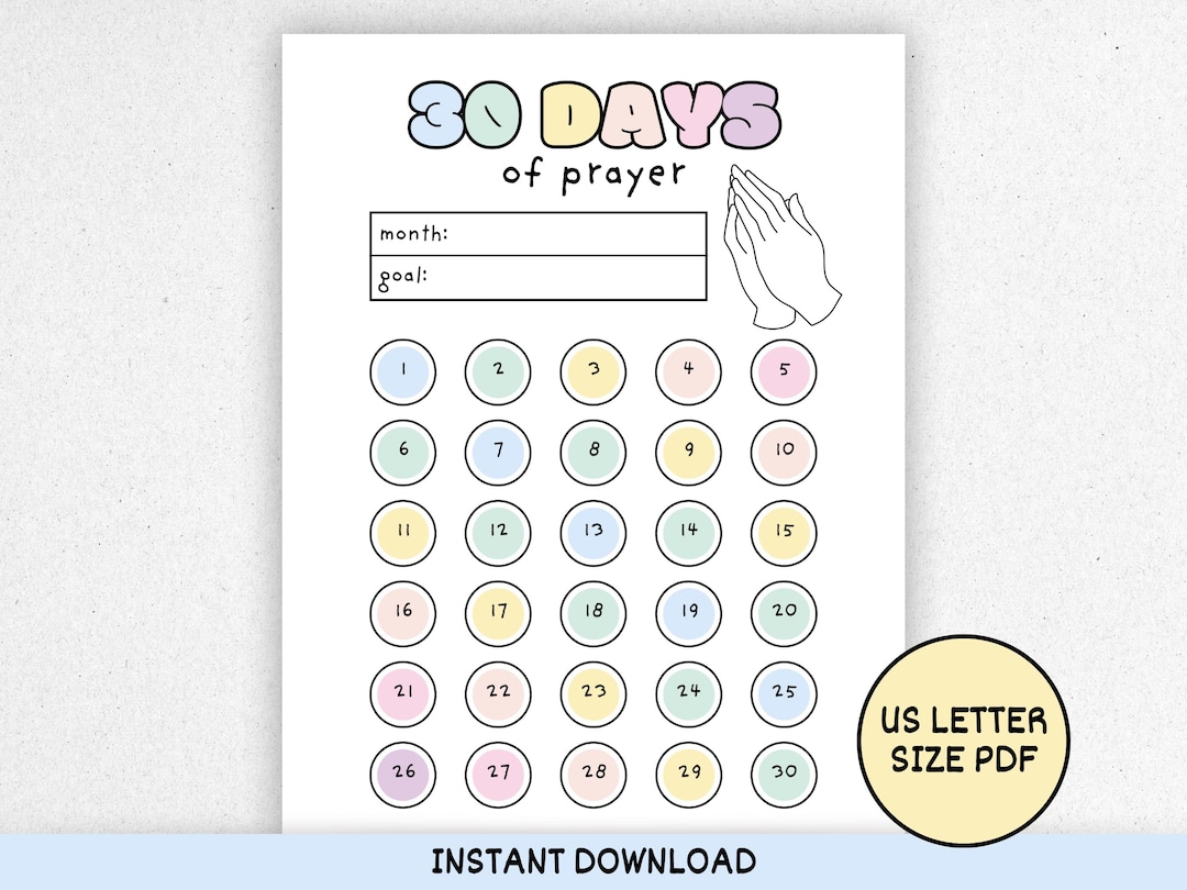 30 Days of Prayer, Prayer Chart Printable, Kids Prayer Activity, Short ...