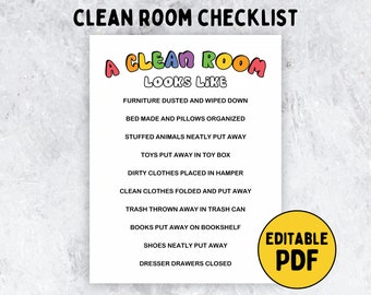 Printable Kids Room Cleaning Guide, Chore Chart Editable PDF, Family ...