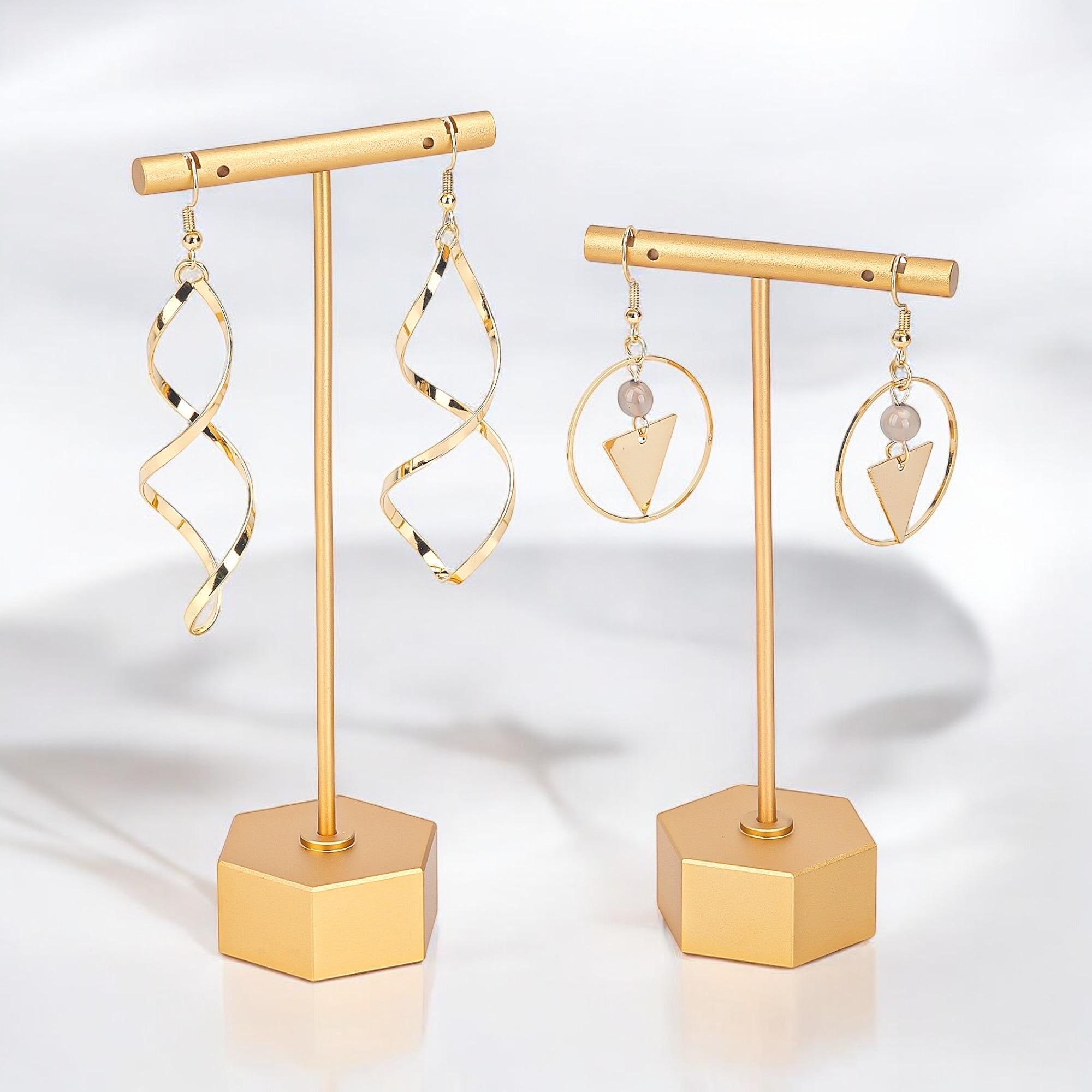 T-bar Earring Stand, Metal Stud Earring Display, Hexagon Base ...