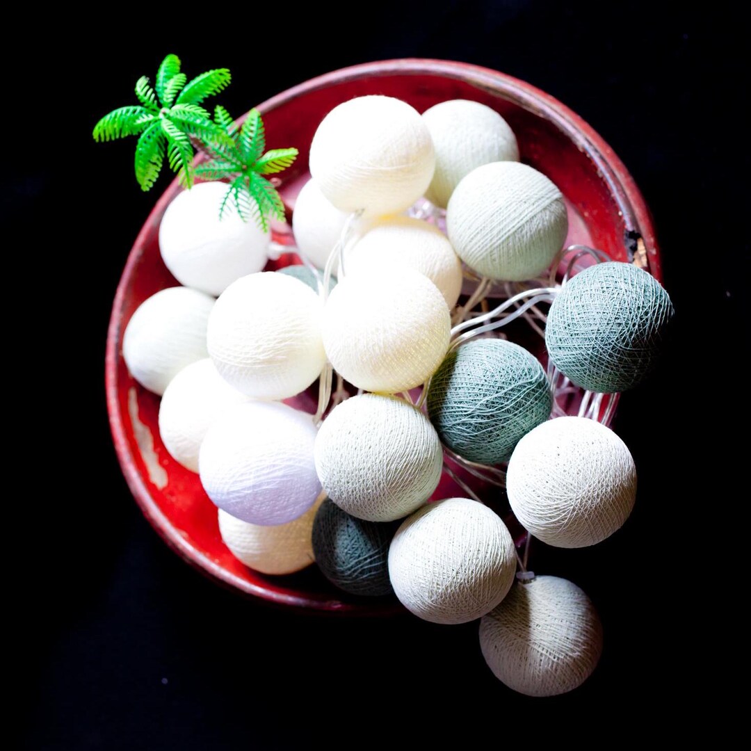 Cotton Ball String Lights Garland Gray Decor Home Living Room Hanging ...