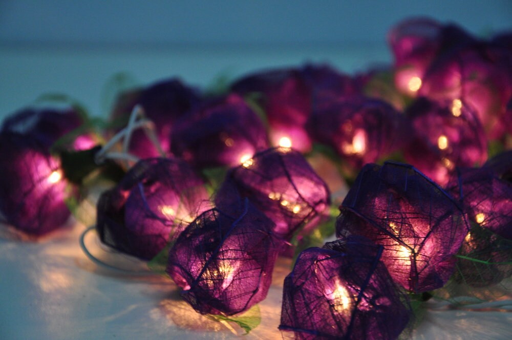20/35 LED Purple Tone Real Leaf Rose Flower String Fairy Lights Home ...