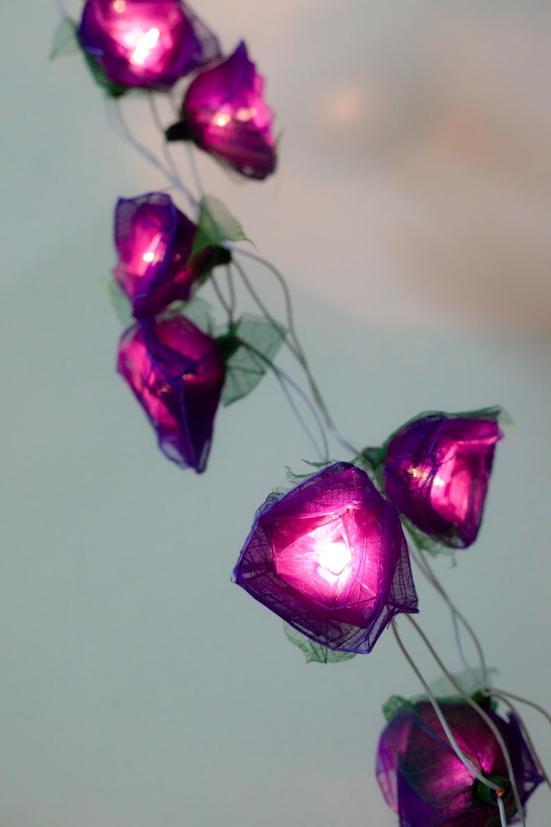Purple Rose Flower String Fairy Lights Home Living Room and Wedding ...