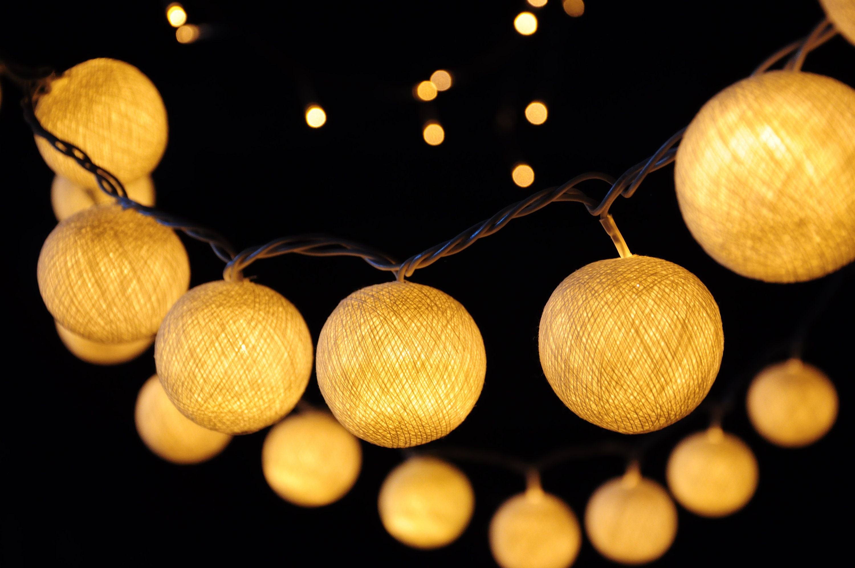 White Cotton Ball String Fairy Lights Decor Home Living Room and ...