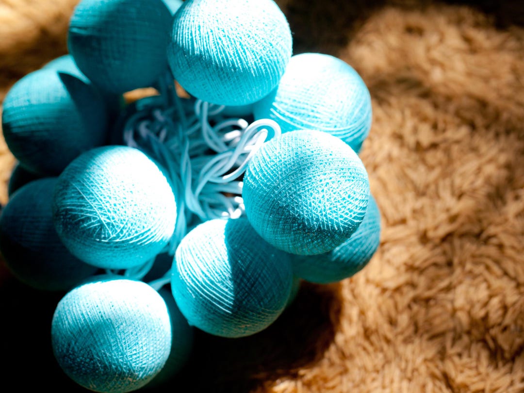 Turquoise Tone Cotton Ball String Fairy Lights Decor Home Living Room ...