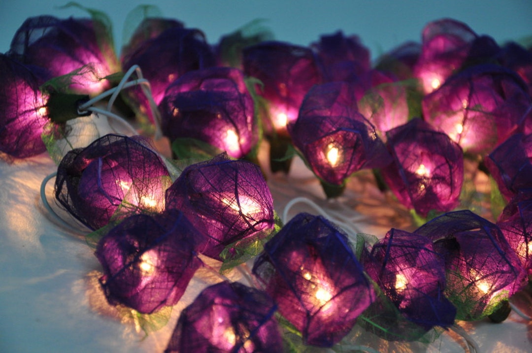 20/35 LED Purple Tone Real Leaf Rose Flower String Fairy Lights Home ...