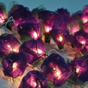 20/35 LED Purple Tone Real Leaf Rose Flower String Fairy Lights Home ...