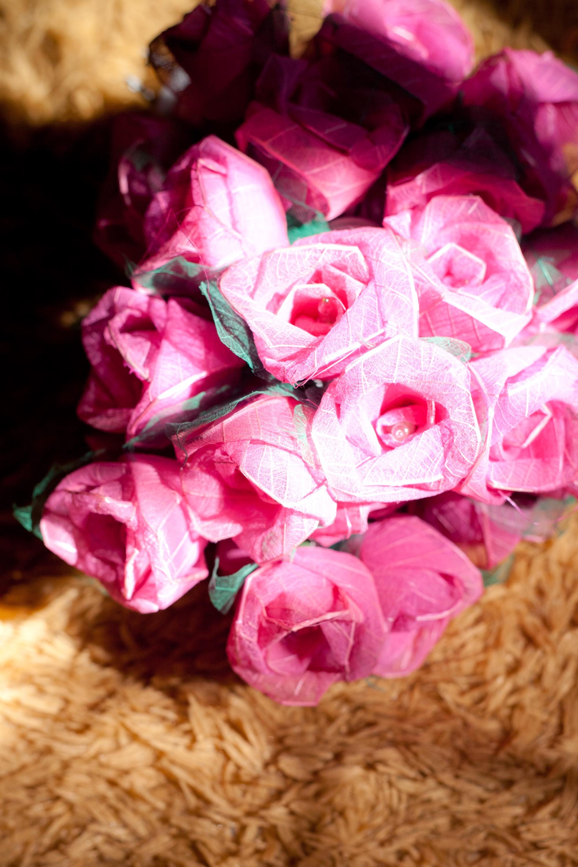 Pink Real Leaf Rose Flower String Fairy Lights Home Living Room and ...