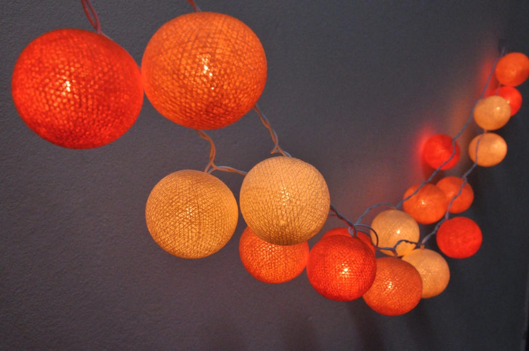 Orange Cotton Ball String Lights: Thanksgiving Decor - Etsy