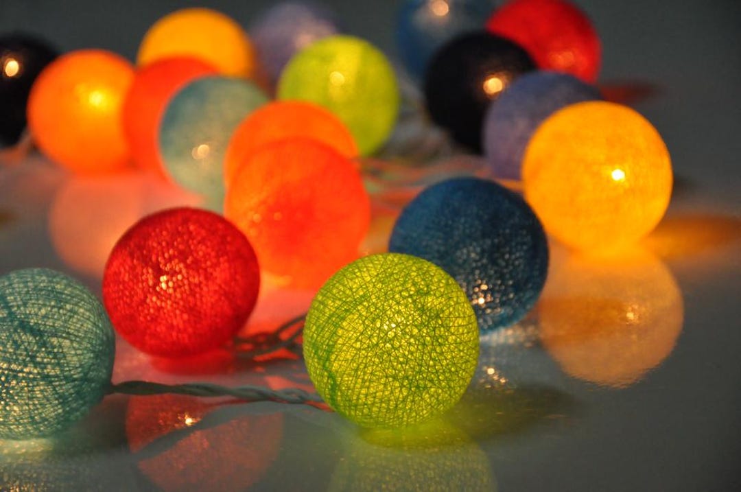 Colourful Mixed Cotton Ball String Lights Home Living Room and Wedding ...
