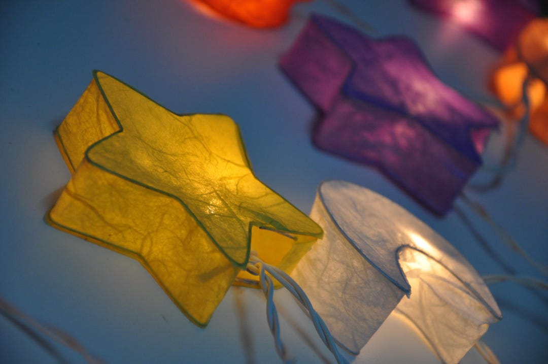 Star and Moon String Fairy Lights Mulberry Paper Home Living Room and ...
