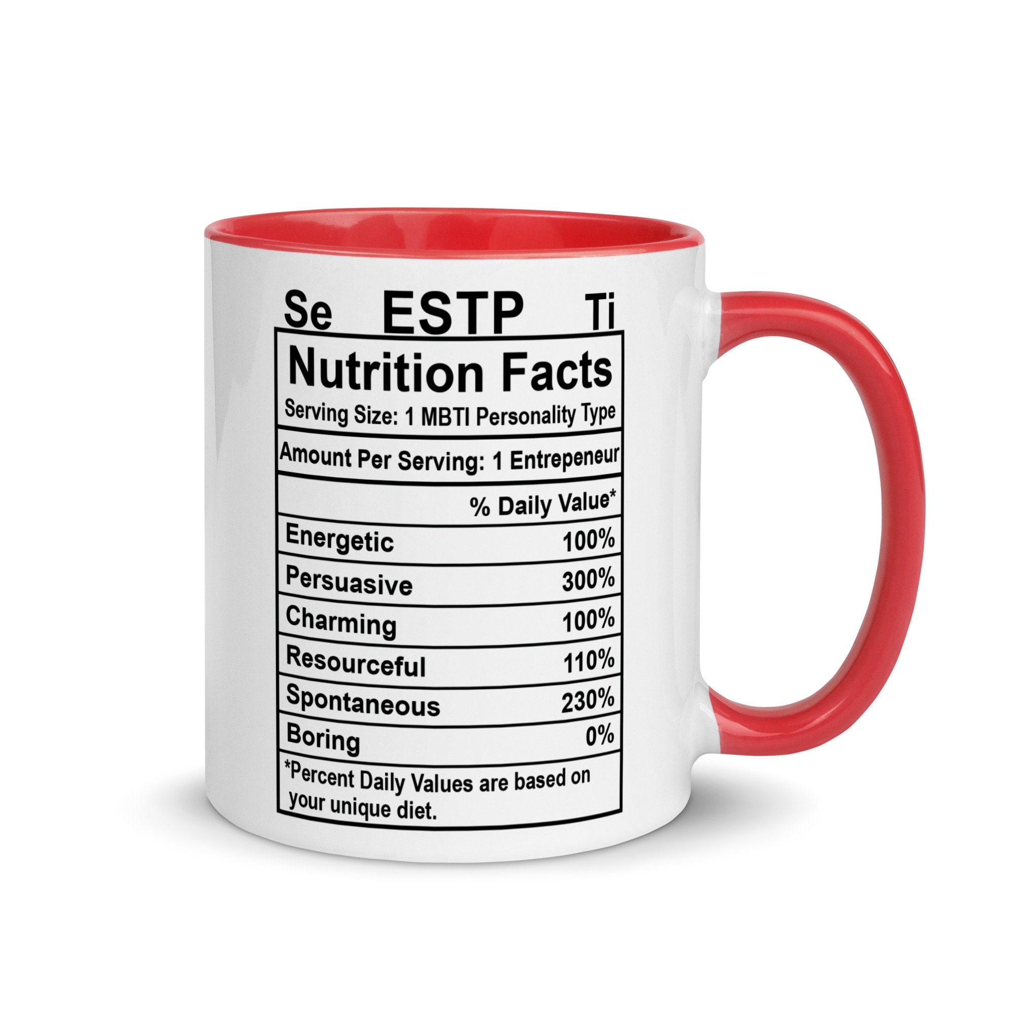 ESTP Mug, MBTI Personality Type ESTP Nutrition Label 11 Ounce Mug With ...