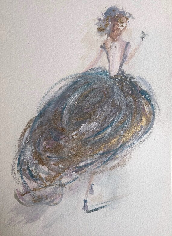 Belle running in blue. MATTED ready to frame | Etsy