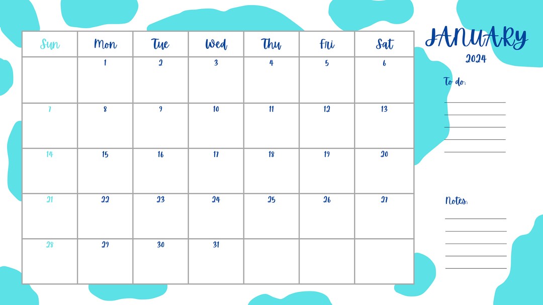 Digital Calendar 2024 Cow Print Calendar PDF Print - Etsy Canada