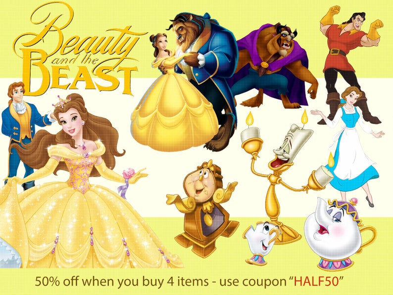 Beauty and the Beast Clipart PNG Digital Image Beauty and the Beast ...