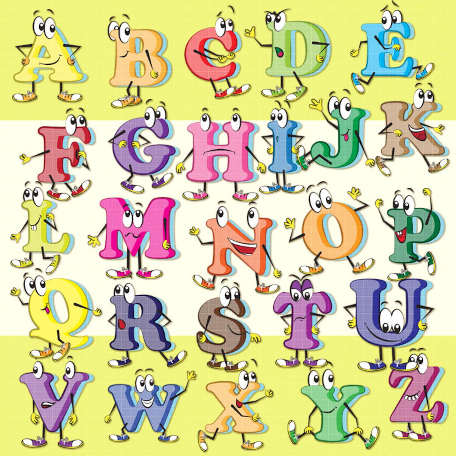 Funny Alphabet Clipart, Funny Faces Alphabet, Colorful Alphabet, Upper ...