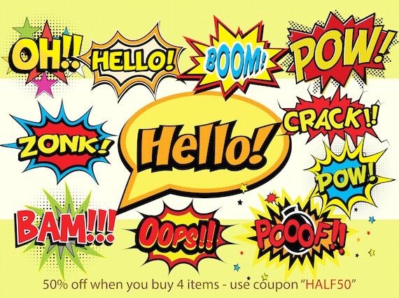 Superhero Clipart Comic Book Clip Art Comic Text Speech - Etsy