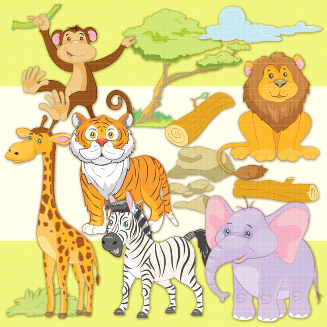 Safari Jungle Clipart, Safari Animals Clip Art, Cute Animals, Jungle ...
