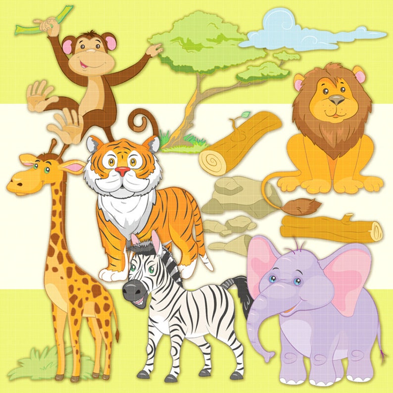 Safari Jungle Clipart, Safari Animals Clip Art, Cute Animals, Jungle ...