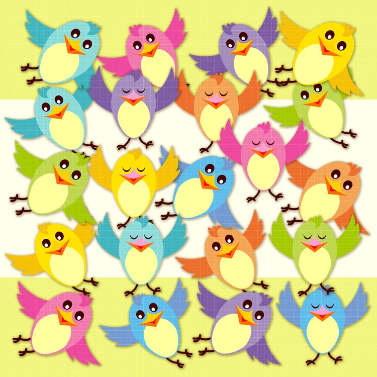 Birds Clipart, Funny Birds, Cute Coloured Birds, Spring Birds Clipart ...